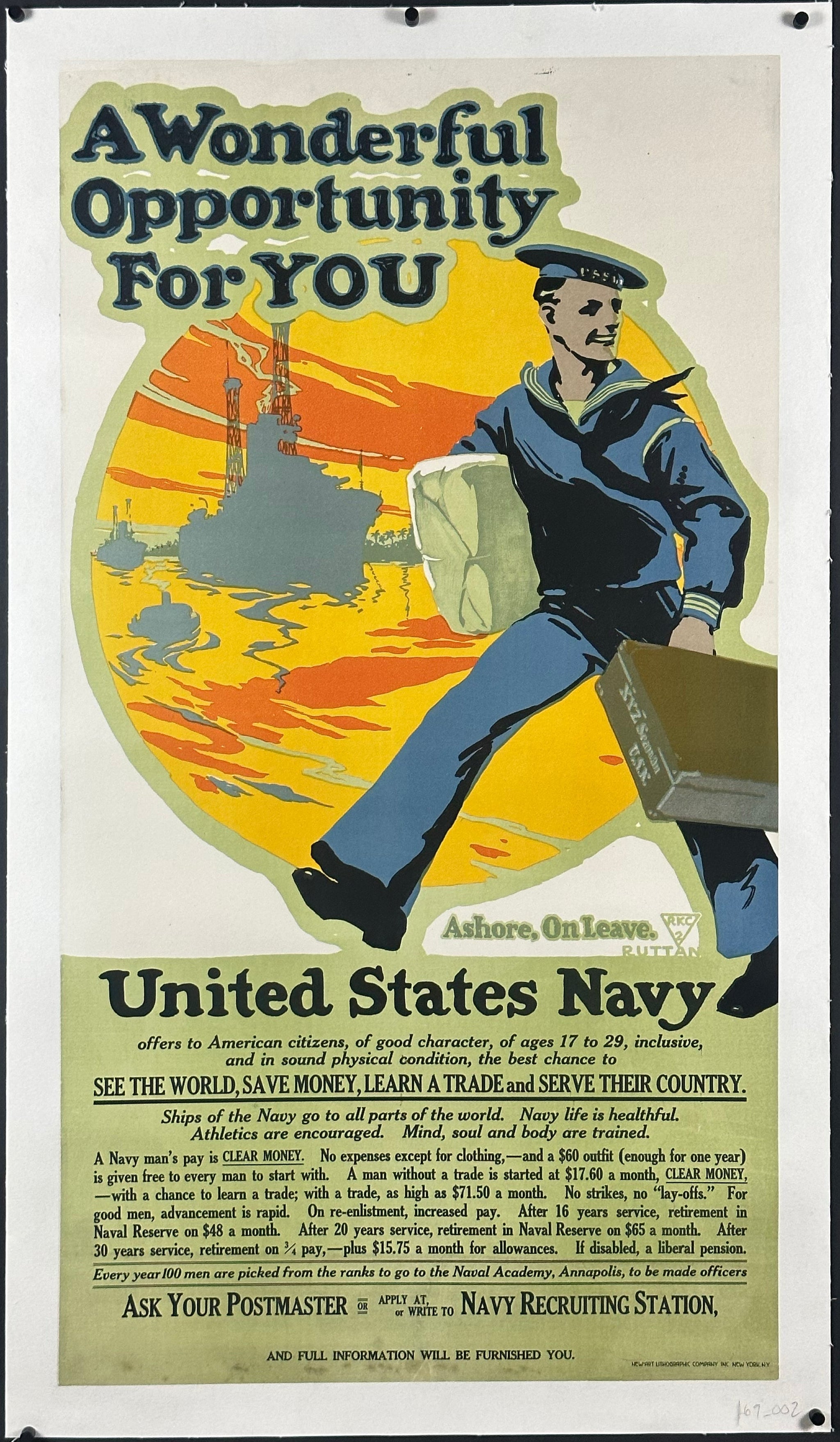 "A Wonderful Opportunity" WWI U.S. Navy Recruitment Poster by Charles ...