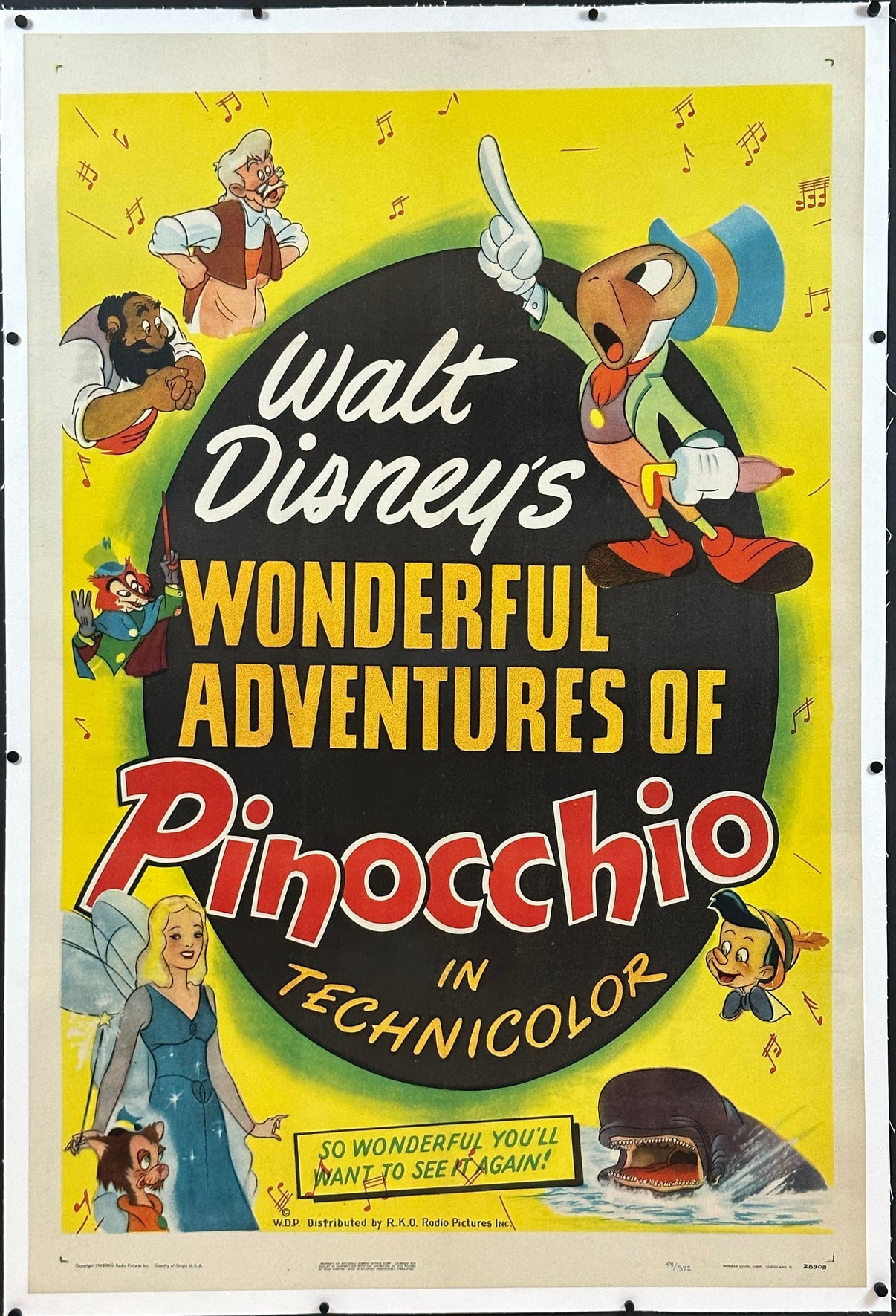 Walt Disney's Pinocchio Vintage US One Sheet (R 1945) – posterpalace.com