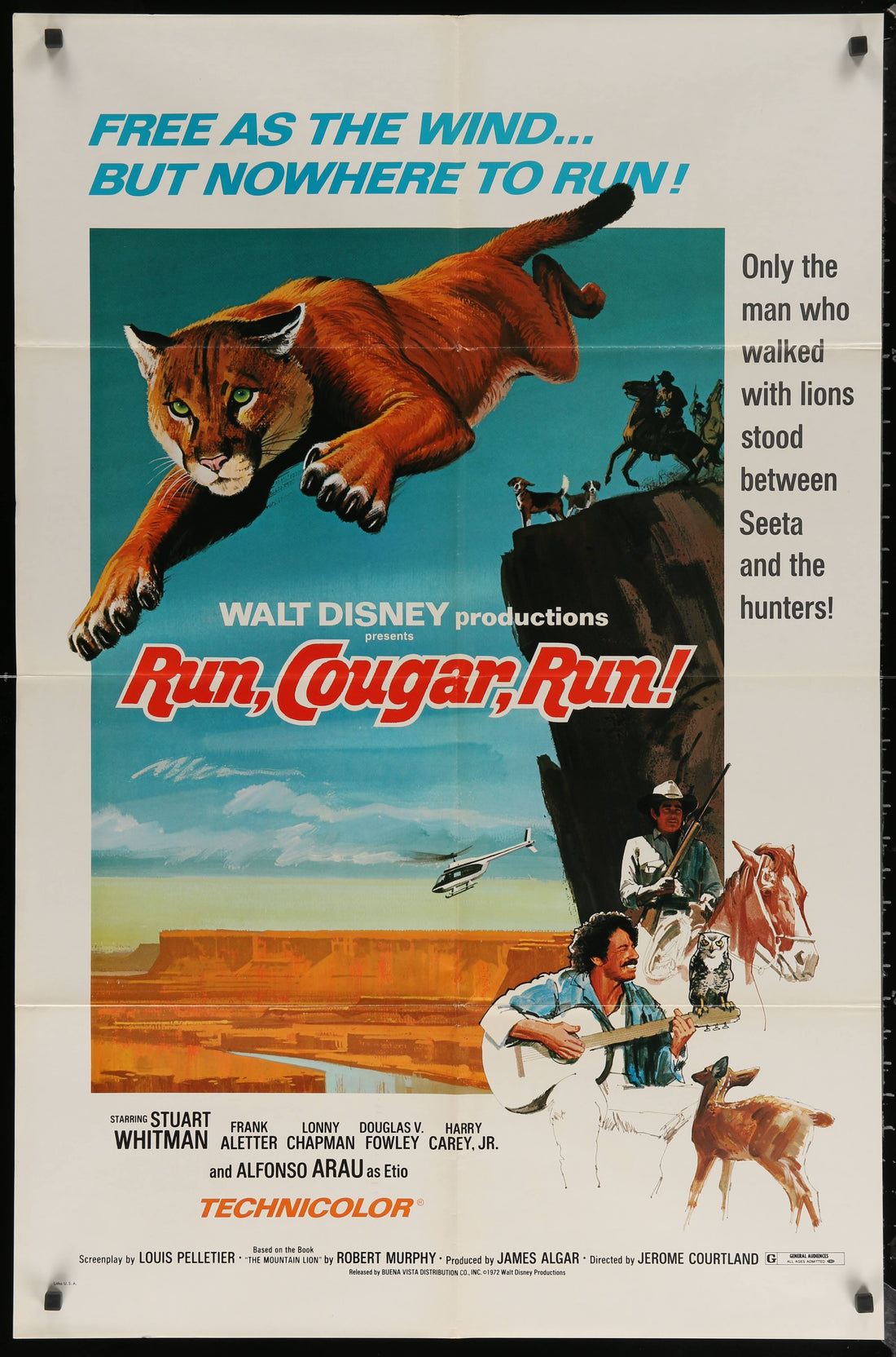 Walt Disney's Run Cougar Run Vintage US One Sheet (1972) - ORIGINAL RE – posterpalace.com