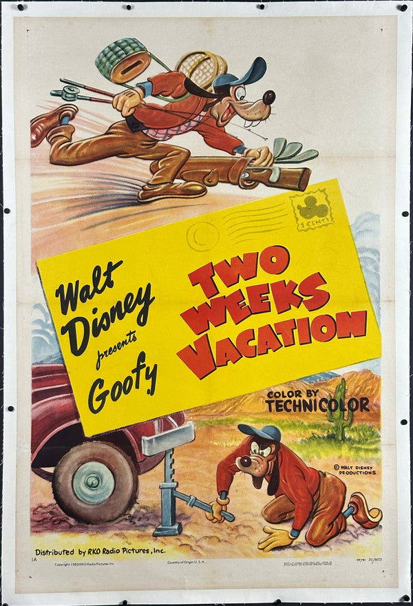 Walt Disney's Two Weeks Vacation Vintage US One Sheet (1952) - ORIGINA ...